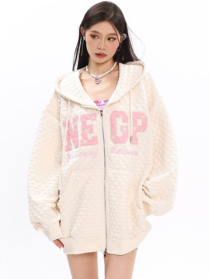 NEGP Faux Leather Letter Patchwork Zip Up Hoodie – Al Grandé Boutique