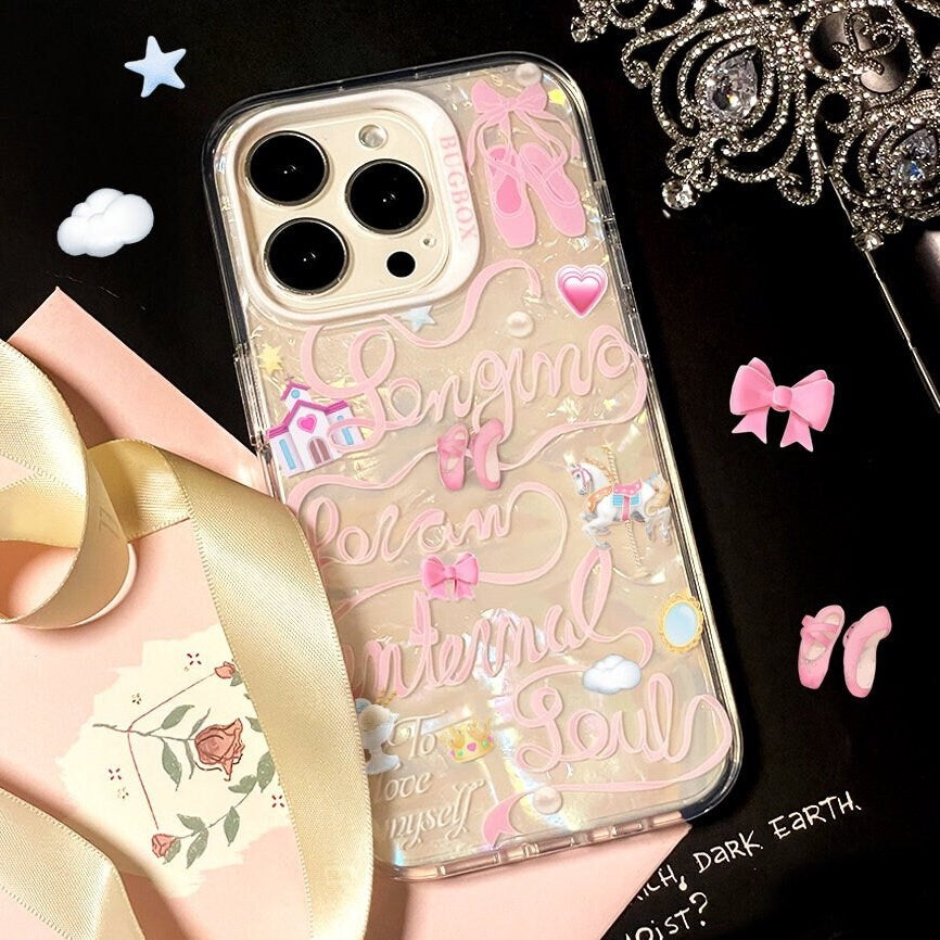 Cute Kawaii Princess Clear Holographic Cursive Writings Design Protect ...
