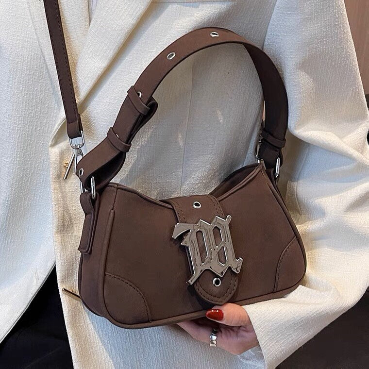 Minimalist Suede Handle Bag, Cute Leather Shoulder Handbag, Solid Retr ...